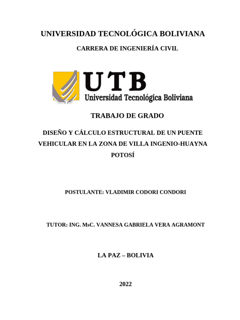 UNIVERSIDAD TECNOLOGICA BOLIVIANA (UTB) | PDF | Puente | Viga (Estructura)