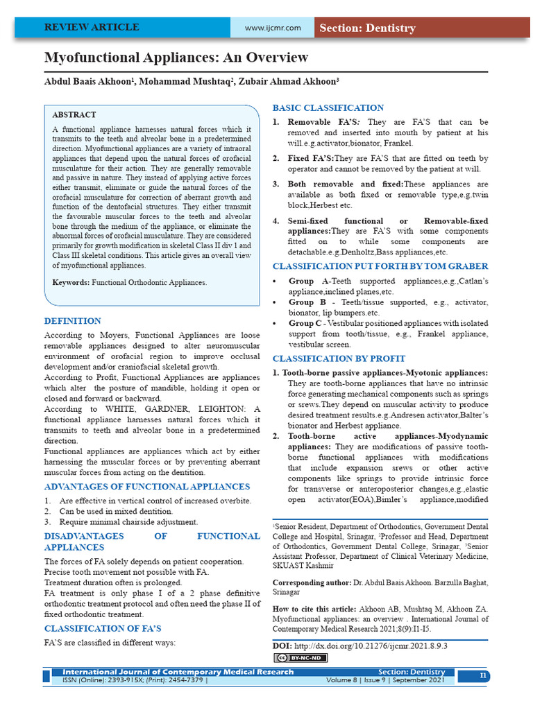 Overview of Myofunctional Appliances | PDF | Orthodontics | Dental Anatomy