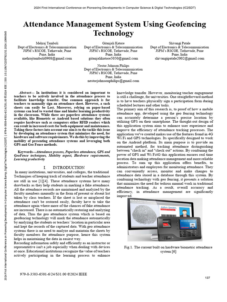 Attendance Management System Using Geofencing Technology | PDF | Internet Of Things | Mobile App