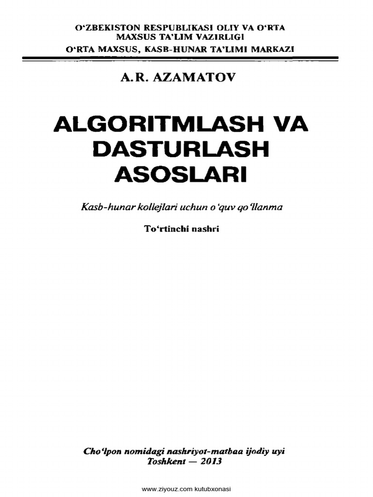 Algoritmlash Va Dasturlash Asoslari (A.azamatov) | PDF