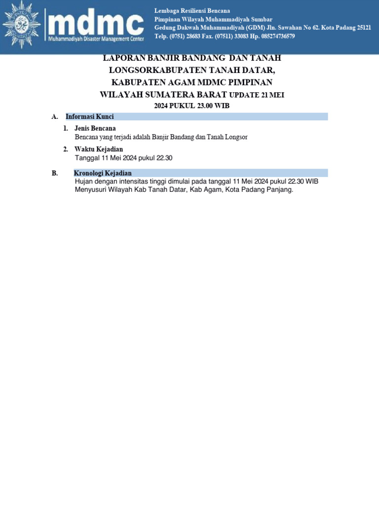 Sitrep Banjir Lahar Dingin 21 Mei 2024 | PDF