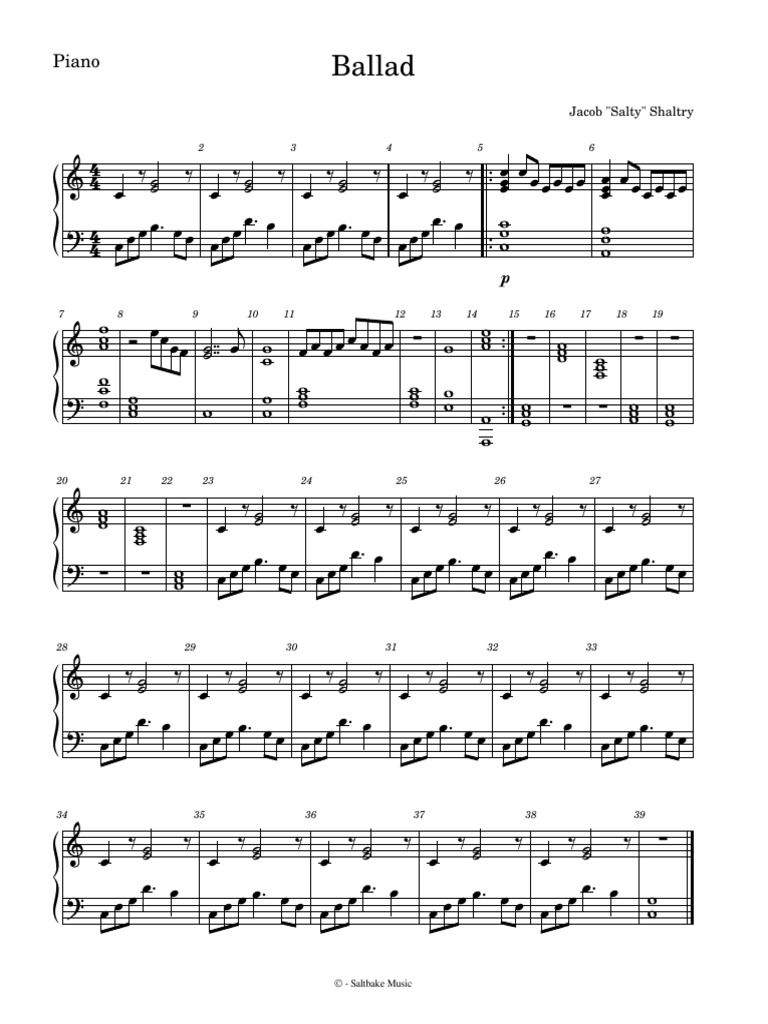 Jacob Shaltry's Piano Ballad Sheet | PDF