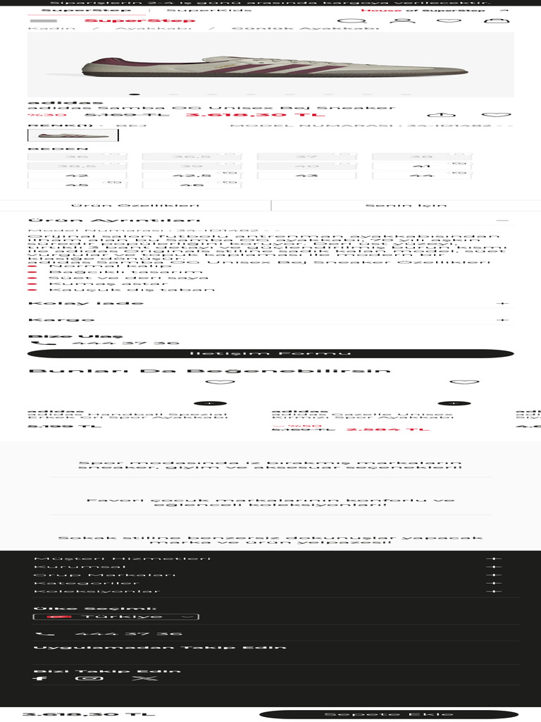 Adidas Samba OG Unisex Bej Sneaker KADIN Günlük Ayakkabı SuperStep | PDF