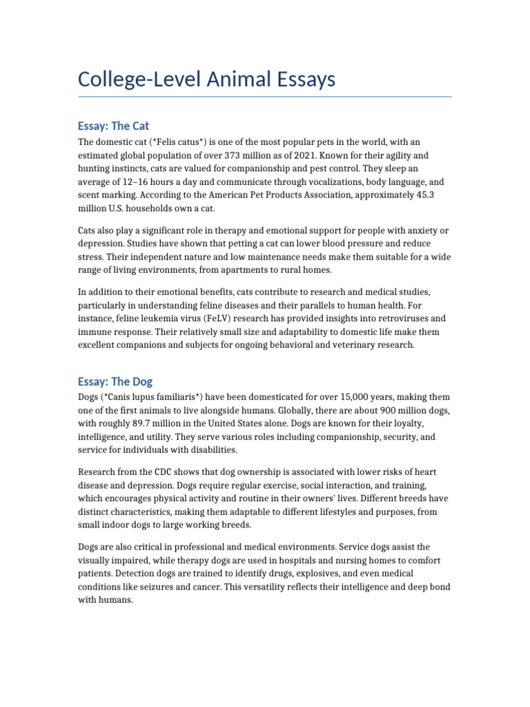College Level Animal Essays | PDF | Dogs | Cats