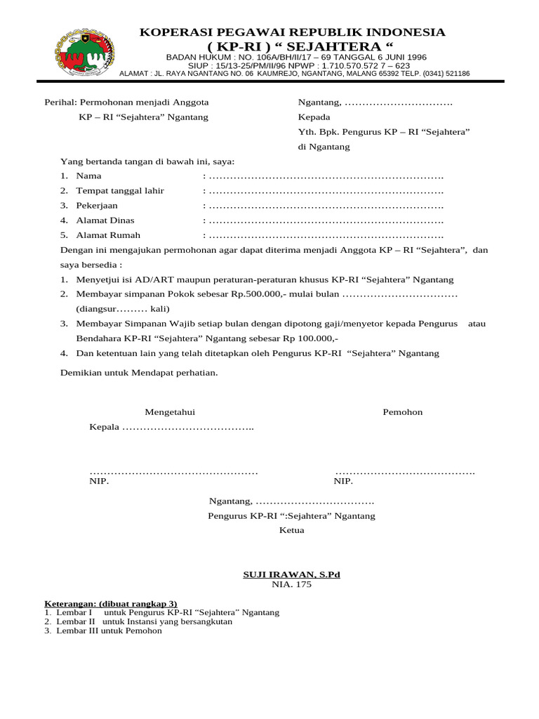 Permohonan Jadi Anggota | PDF