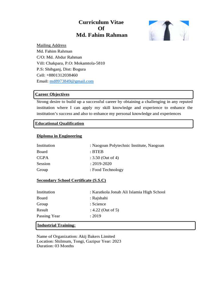 CV of Fahim Rahman | PDF