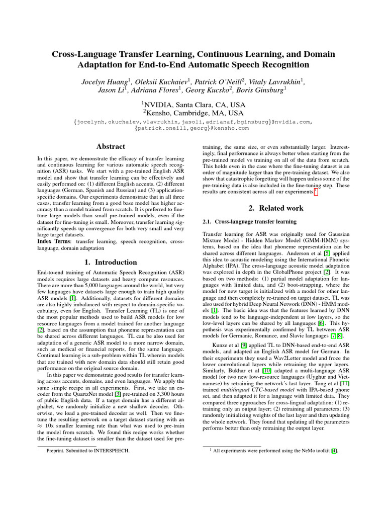Cross-Language Transfer Learning, Continuous Learning, and Domain | PDF | Speech Recognition ...