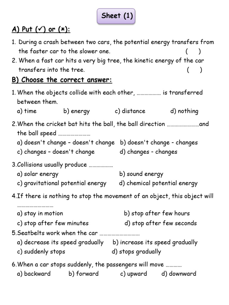 2.4. Energy and Collisions Sheet 1,2 | PDF | Kinetic Energy | Mass