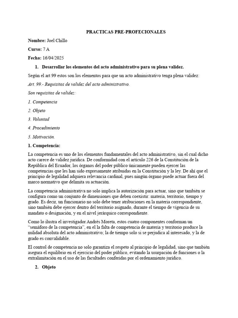 Elementos Del Acto Administrativo para Su Plena Validez. | PDF ...