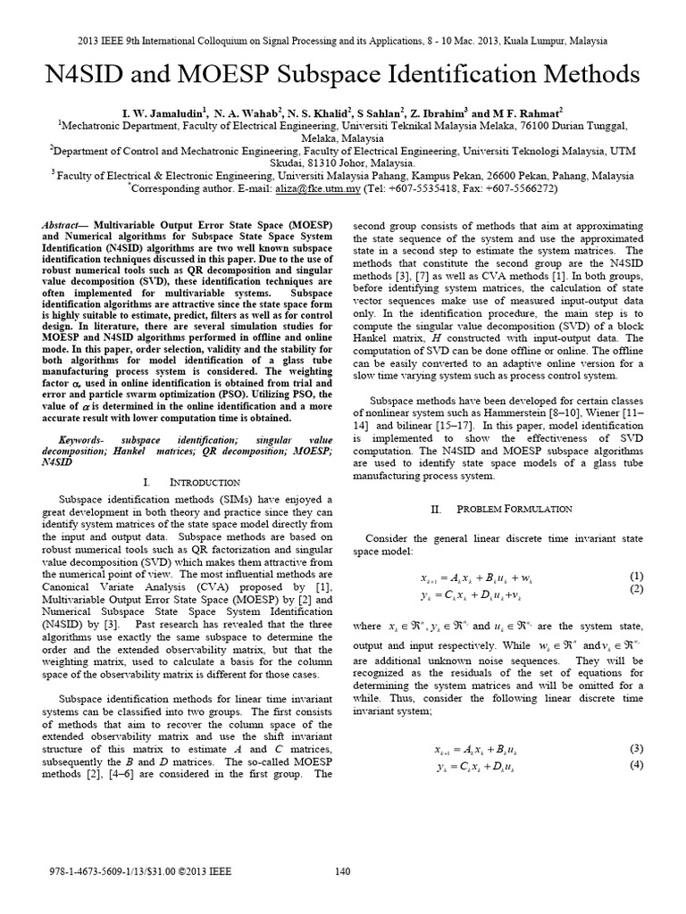 N4SID_and_MOESP_subspace_identification_methods | PDF | Matrix (Mathematics) | Applied Mathematics
