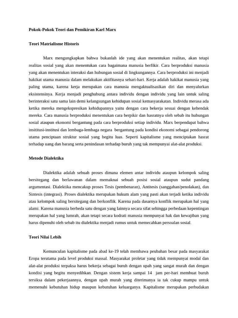Teori dan Pemikiran Karl Marx | PDF