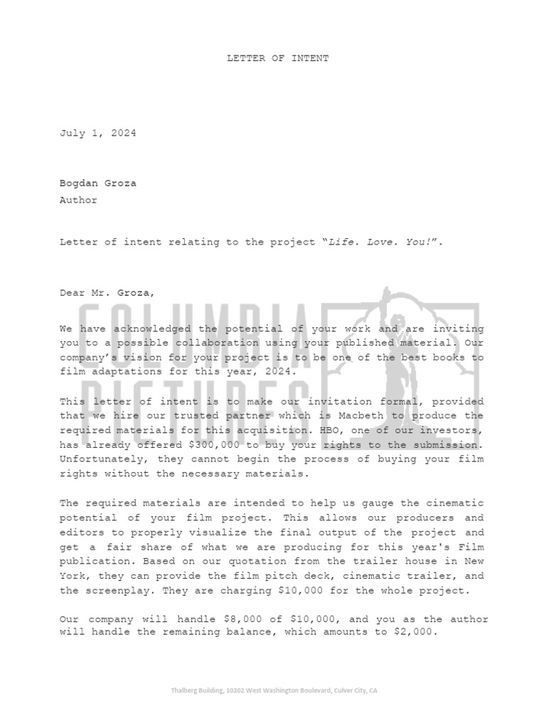 Letter-of-Intent-Bogdan Groza | PDF