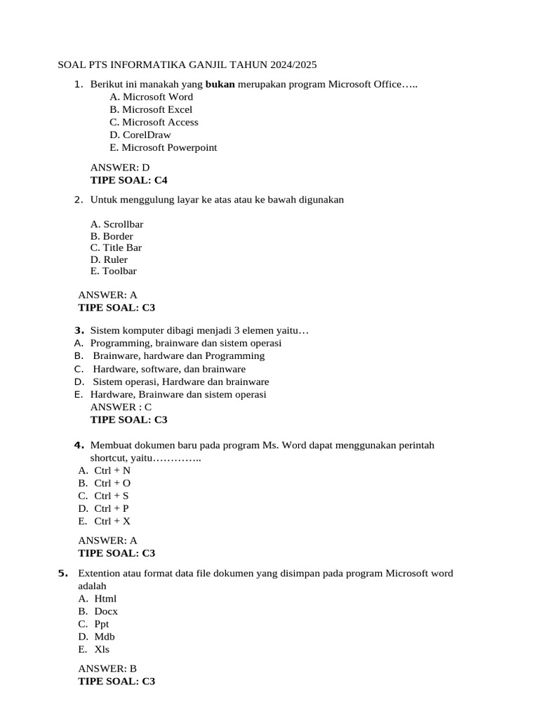 SOAL PTS INFOR TAHUN 2024 Salinan | PDF