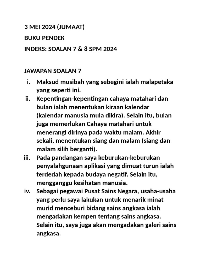 3 MEI 2024 JAWAPAN SOALAN 7 & 8 | PDF