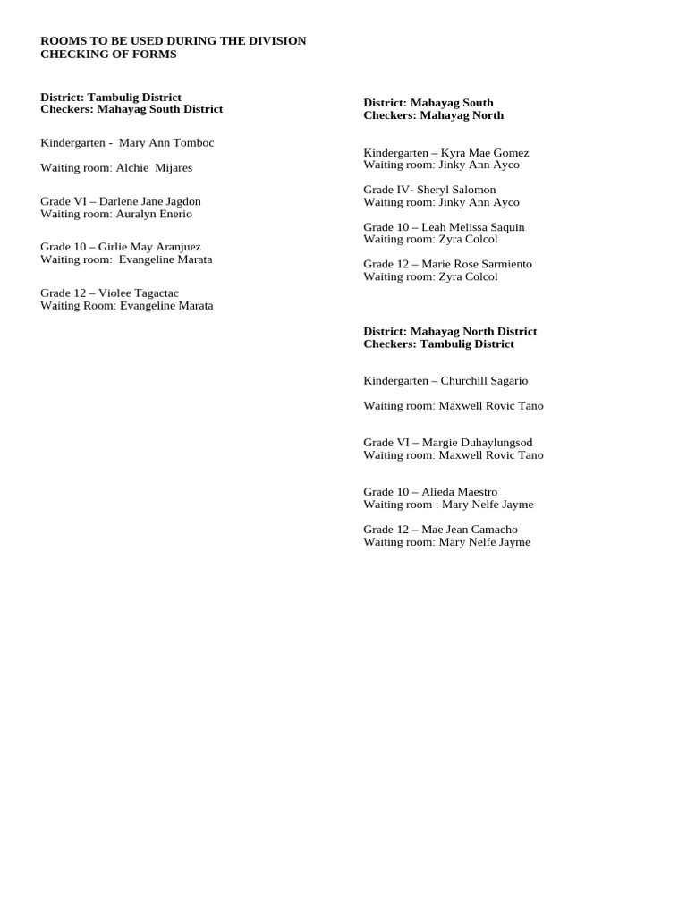 Division Room Assignments for Checkers | PDF