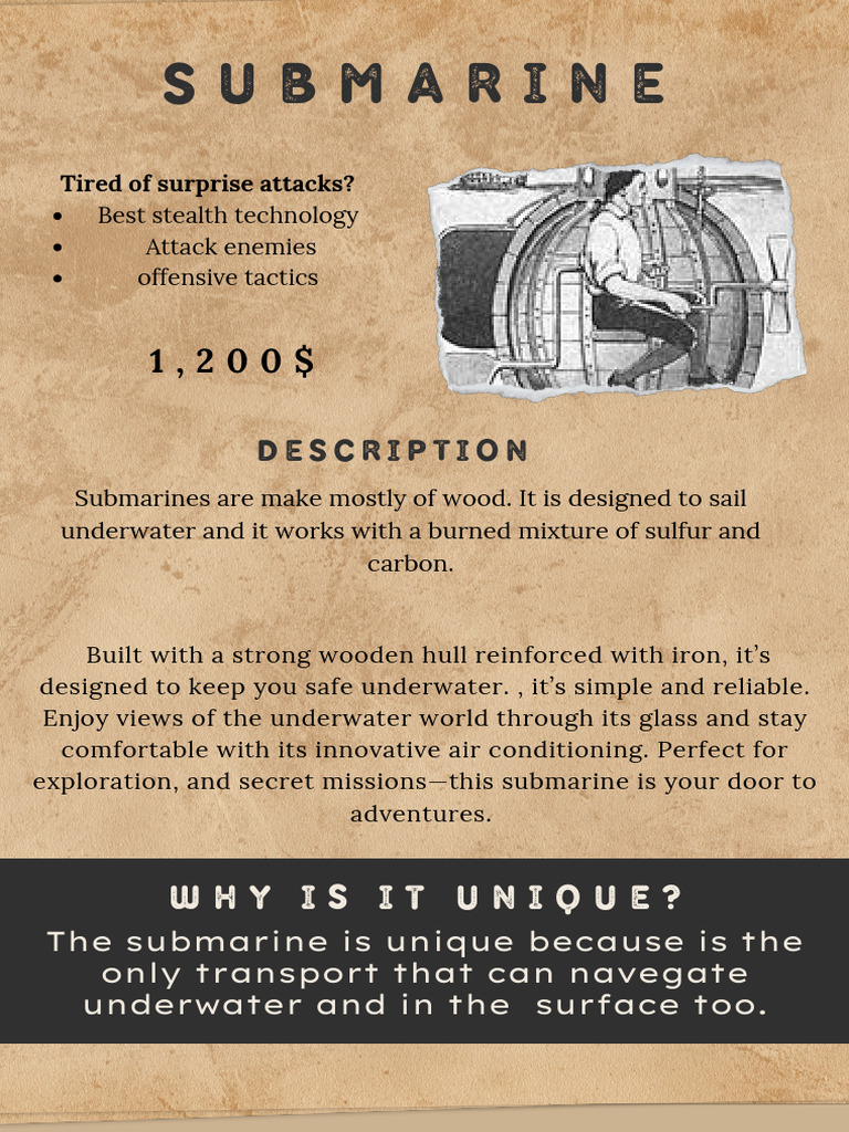 Unique Submarine for Stealth Missions | PDF