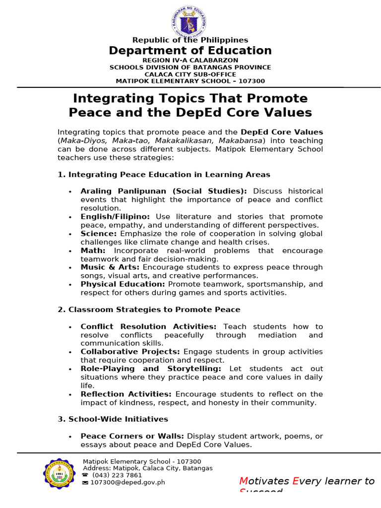 6 - Teachers Integrate Topicspromoting Peaceand Deped Core Values | PDF ...