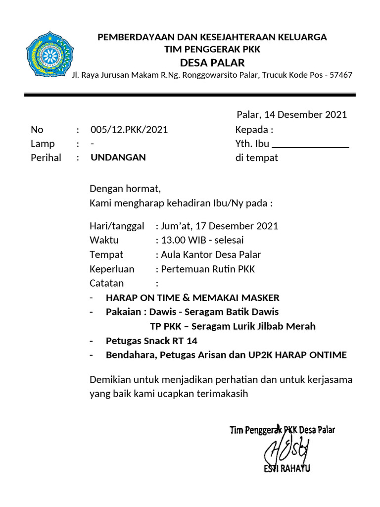 Undangan PKK 141221 | PDF