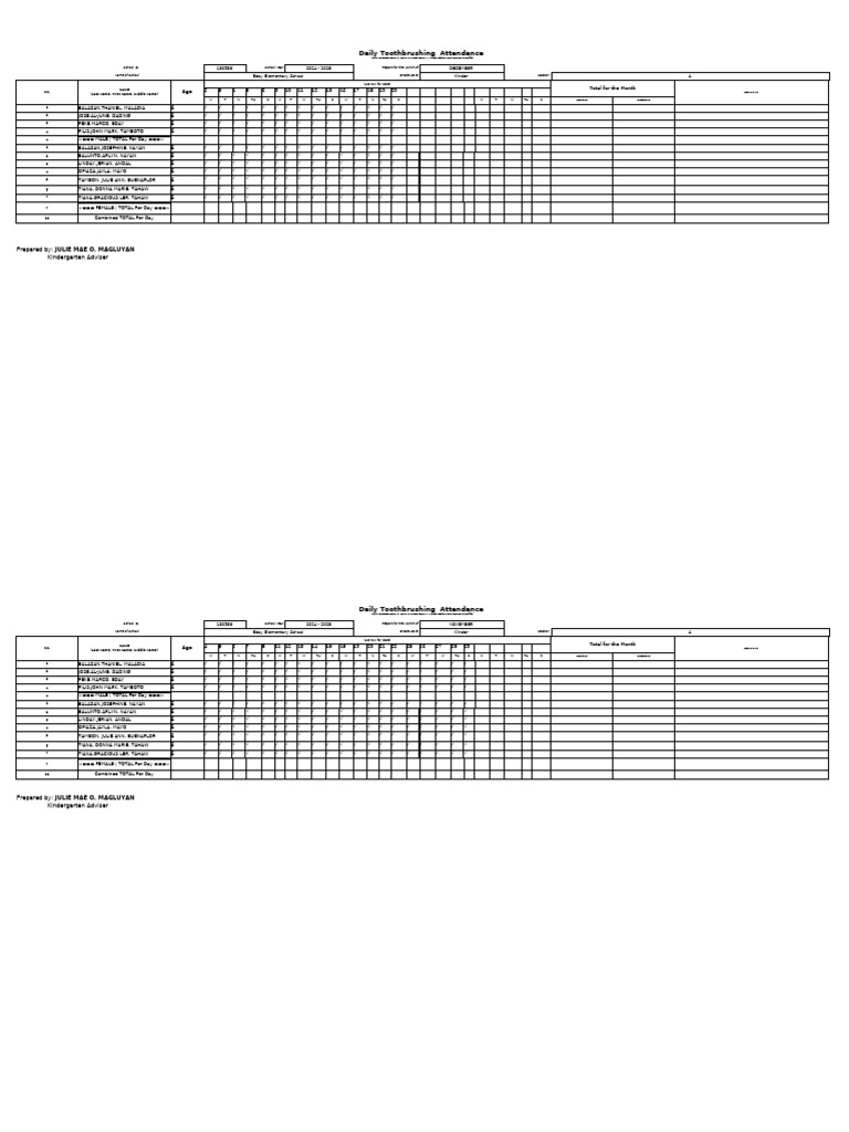 Eday Es Attendance Toothbrushing | PDF | Kindergarten | Educational Years