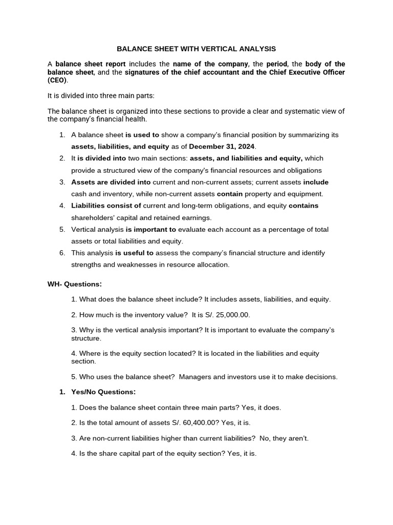 Balance Sheet With Vertical Analysis | PDF