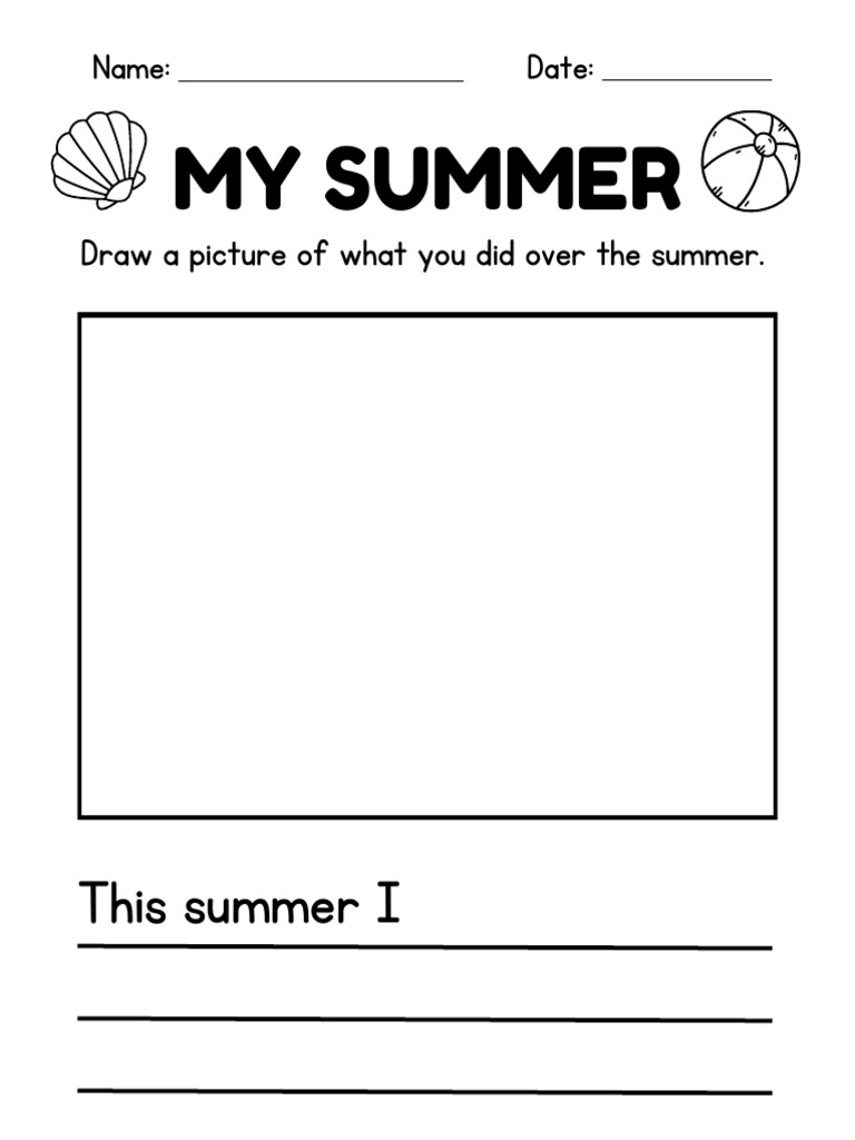 My Summer Writing and Drawing Worksheet Printable in Simple Style | PDF