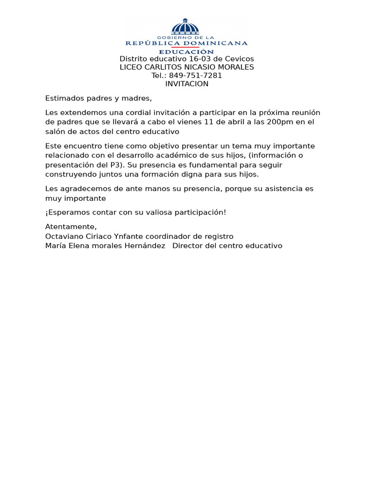 Reunión de Padres en Cevicos 2023 | PDF
