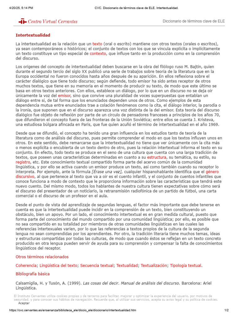 CVC. Diccionario de términos clave de ELE. Intertextualidad_ | PDF ...