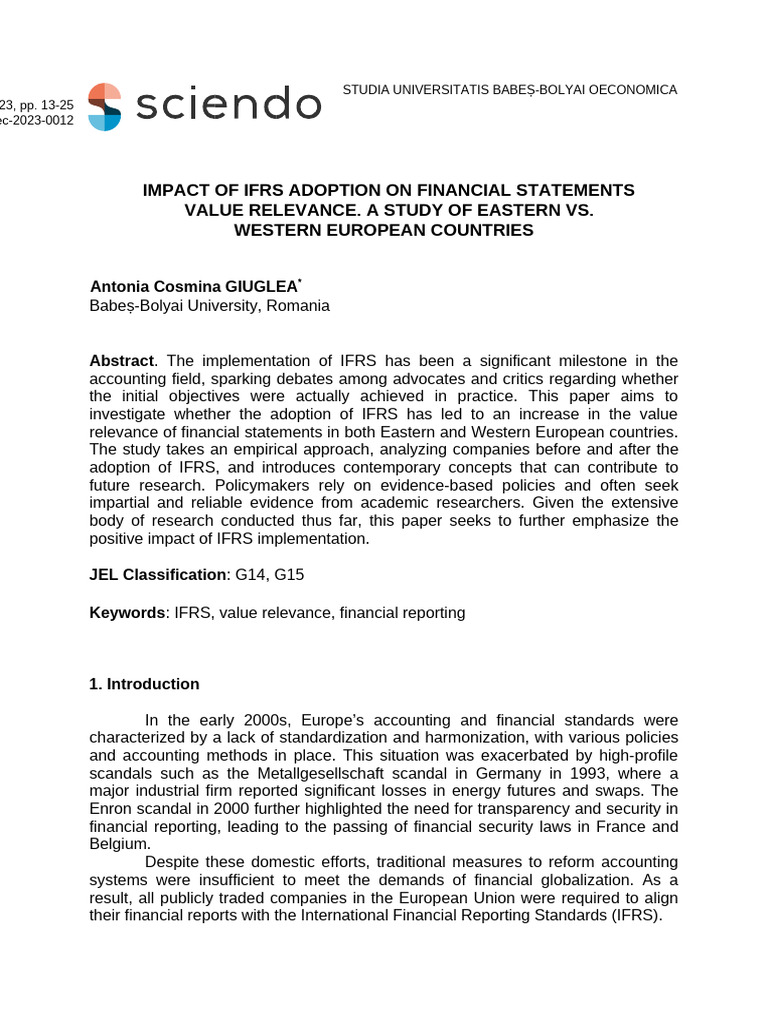 Impact of IFRS Adoption On Financial Statements Value Relevance A Study of Eastern Vs Western ...