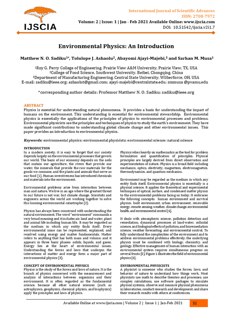 Environmental Physics An Introduction | PDF | Physics | Science