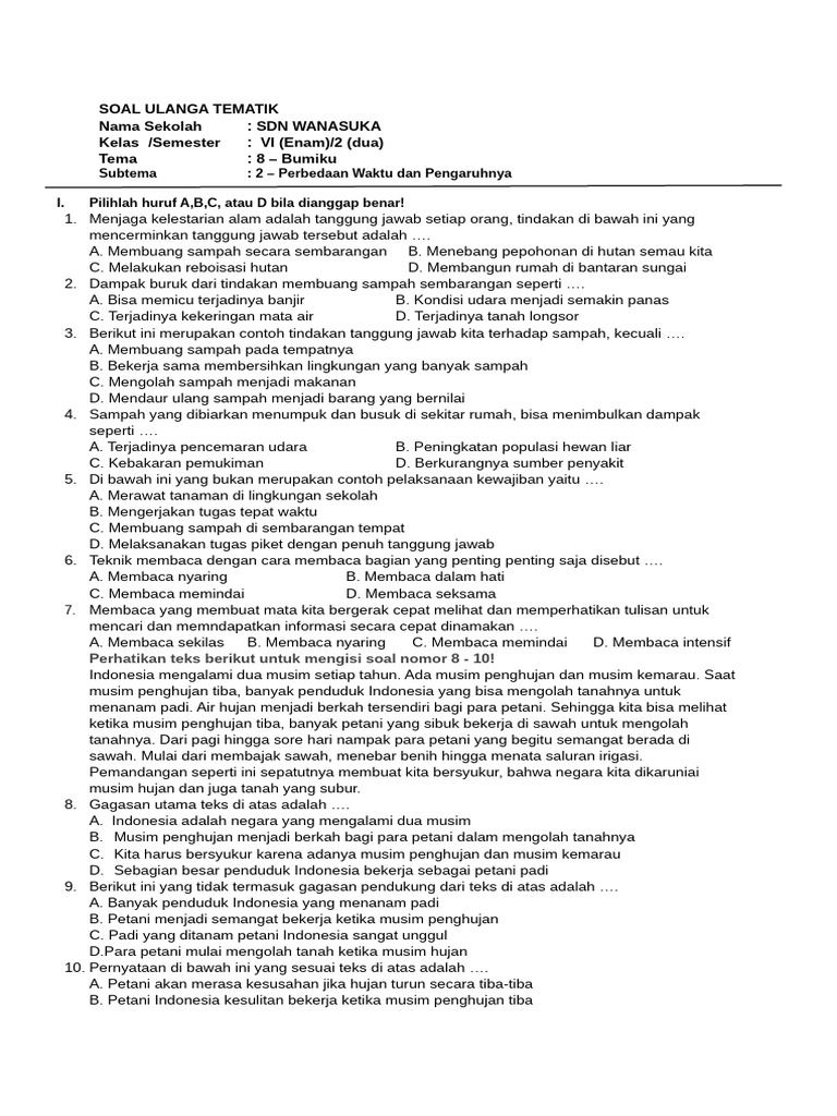 SOAL ULANGA TEMA 8 SUB 2 | PDF