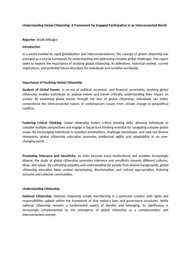 Understanding Global Citizenship ATIBAGOS | PDF | Sustainability ...