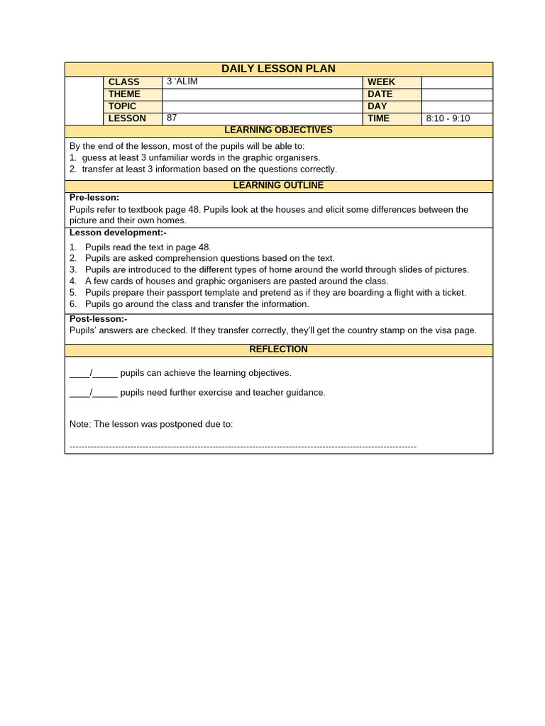 RPH Bi Tahun 3 New 5 | PDF | Lesson Plan | Reading Comprehension