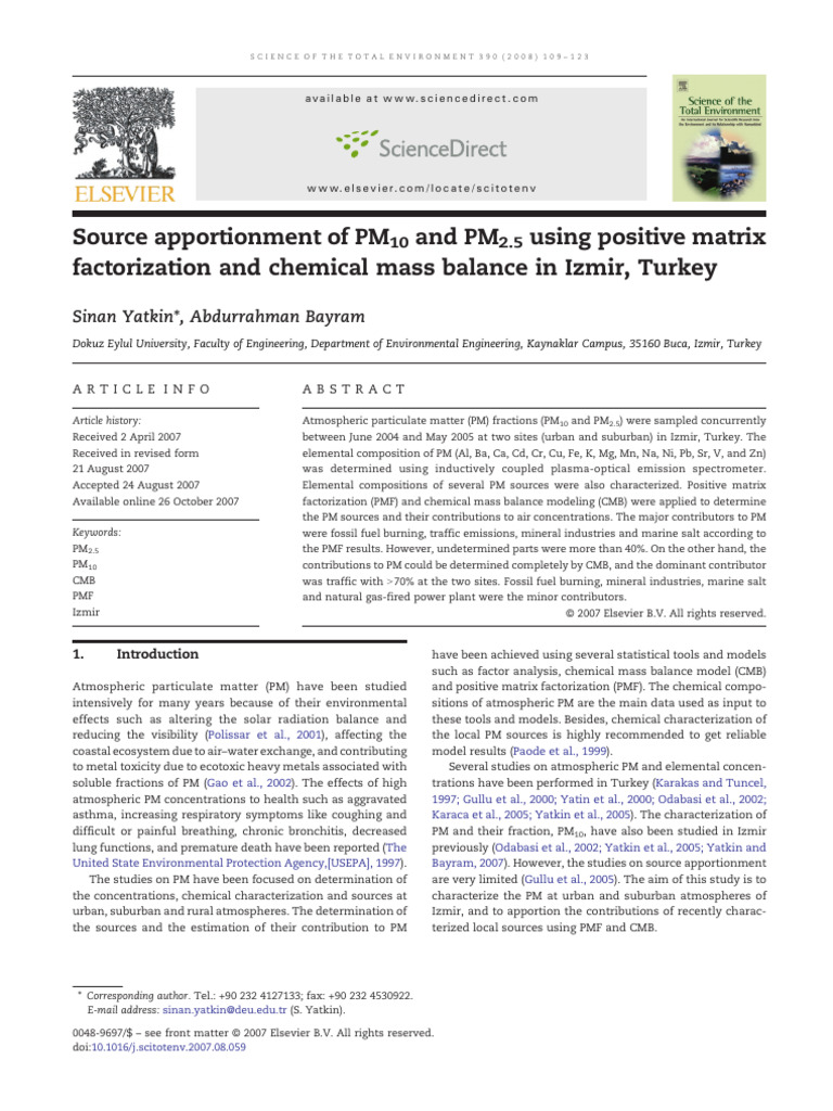 Source apportionment of PM10 and PM2.5 using positive matrix factorization and chemical mass ...