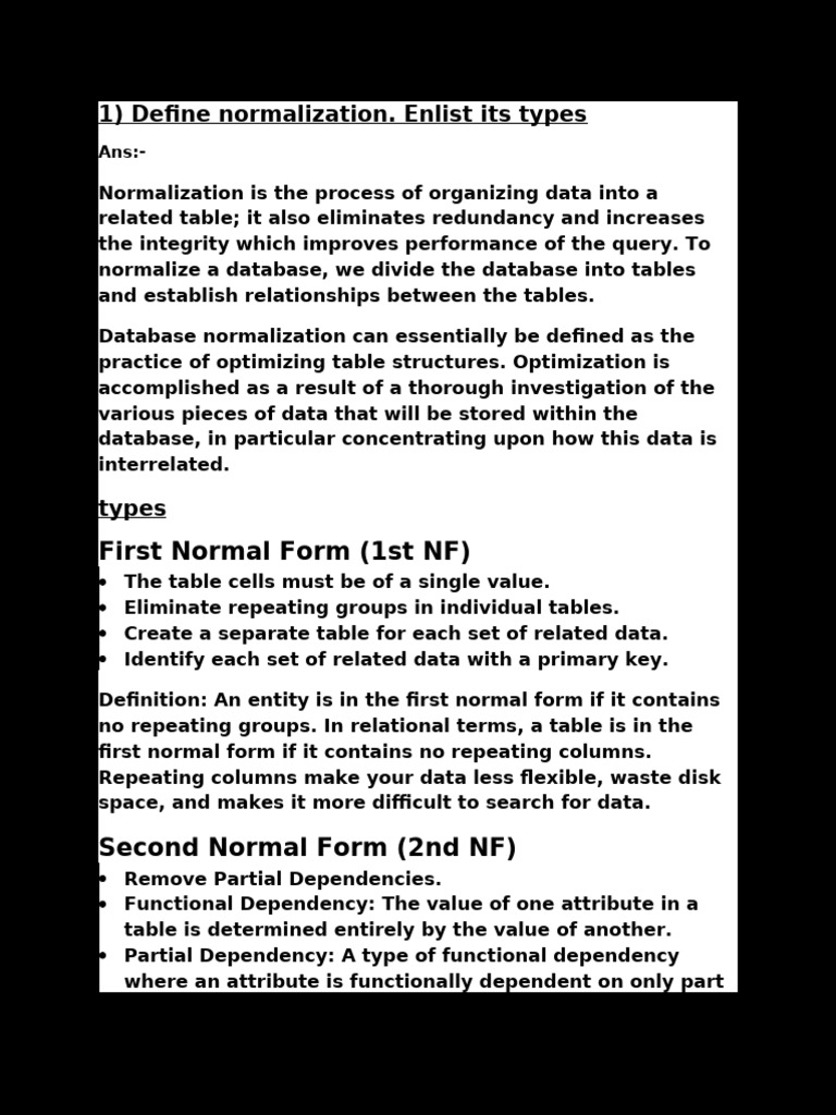 1) Define Normalization | PDF | Pl/Sql | Database Transaction