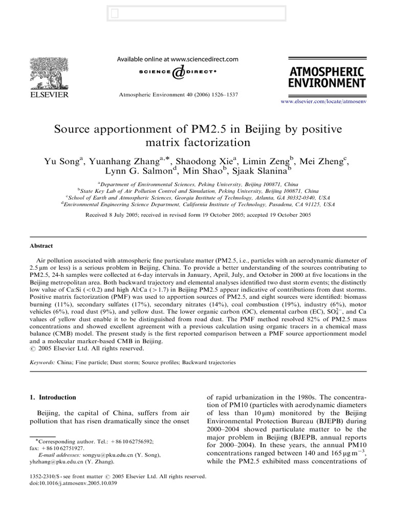 Source Apportionment of PM2.5 in Beijing by Positive Matrix ...