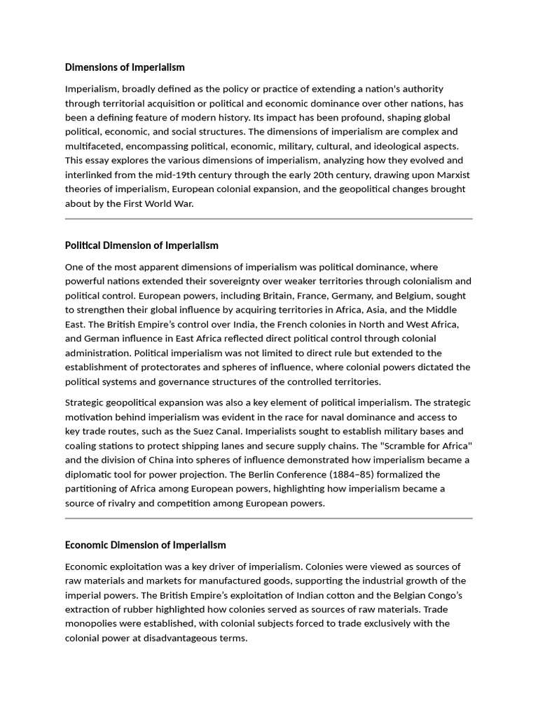 Dimensions of Imperialism | PDF | Imperialism | Colonialism