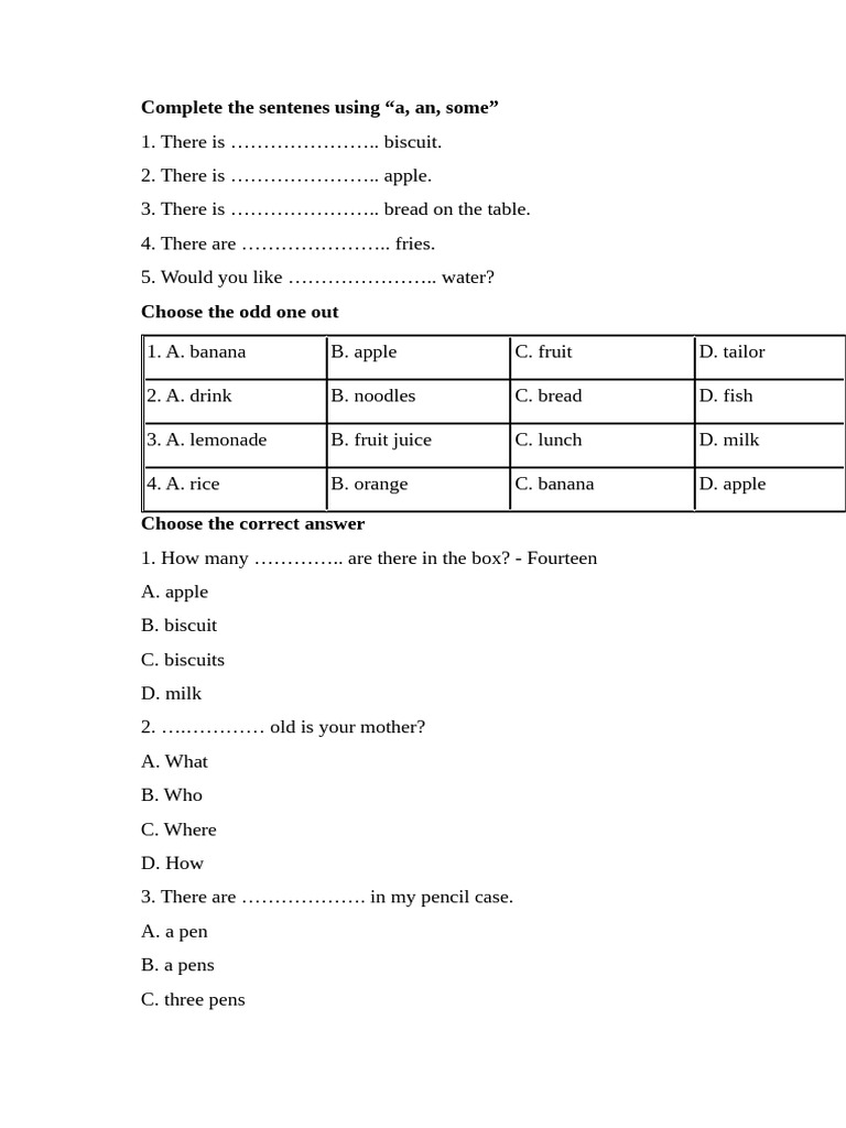 Complete The Sentenes Using | PDF
