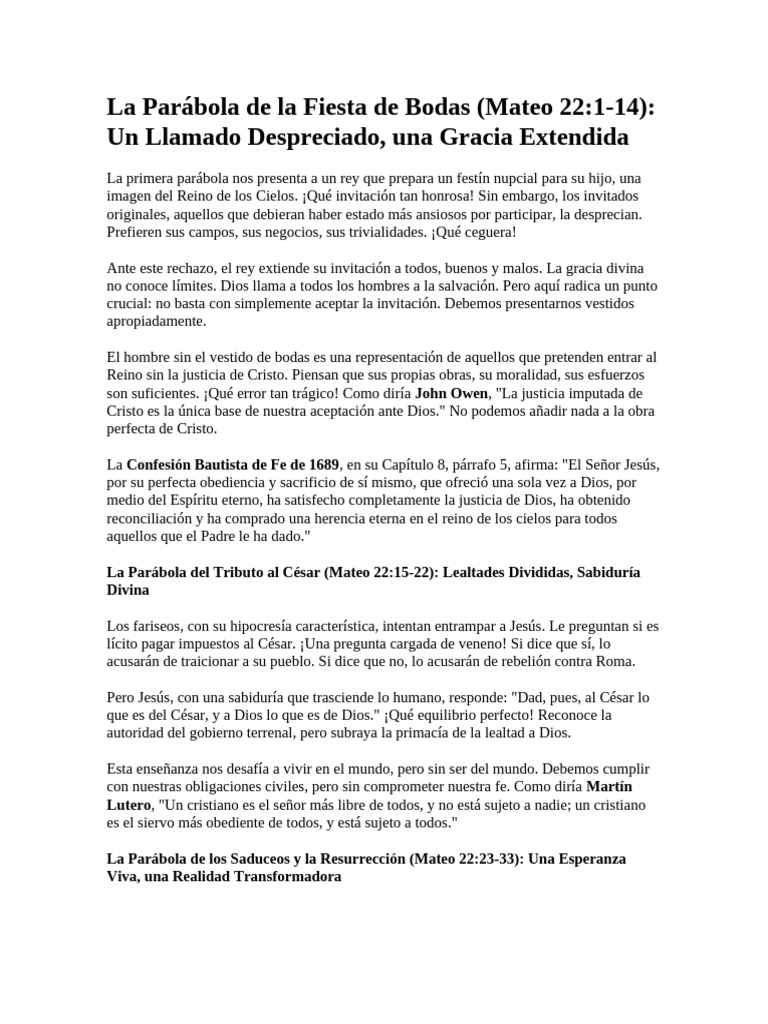 La Parábola de La Fiesta de Bodas | PDF | Jesús | Evangelio de Mateo