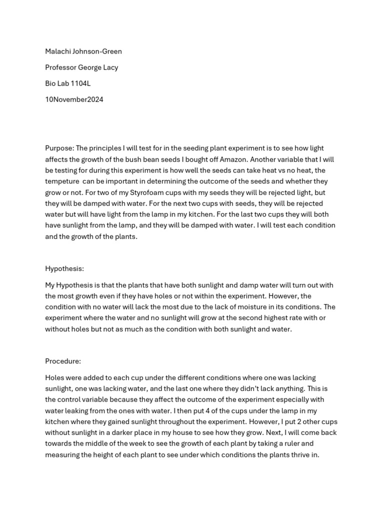 Seeded Plants Experment Lab | PDF | Experiment | Soil
