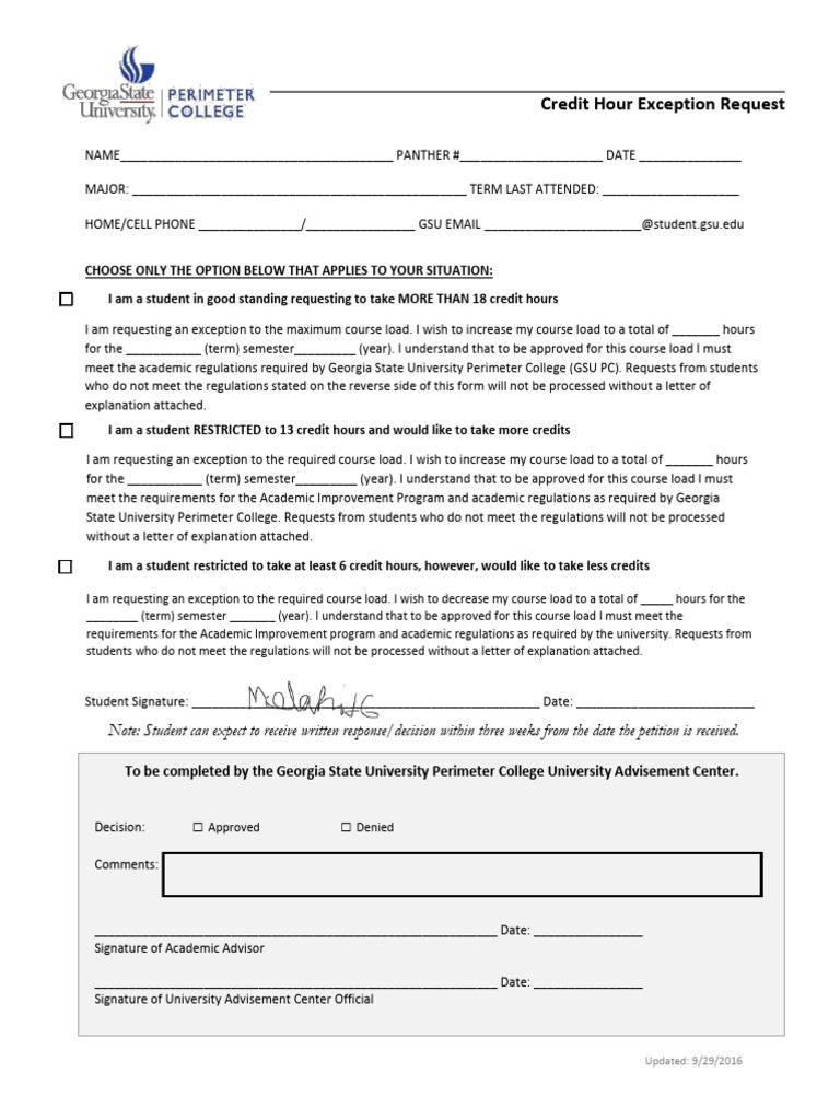 Credit Hour Exception Request Form | PDF | Course Credit