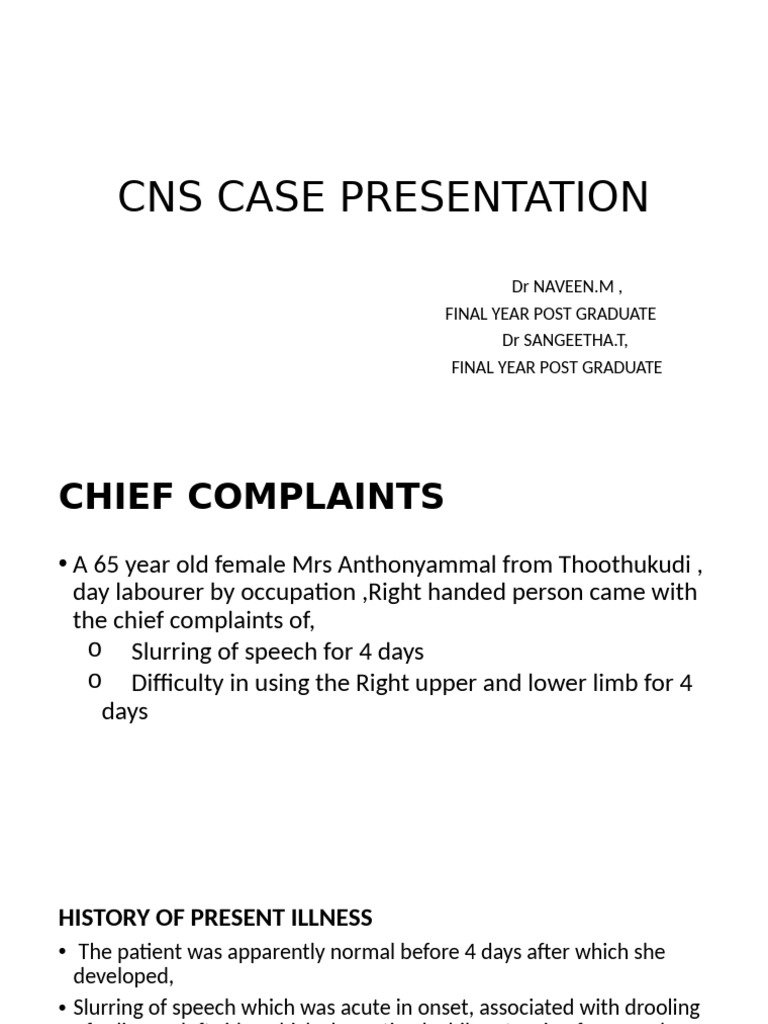 Cns Case Presentation Final | PDF | Anatomical Terms Of Motion | Human ...