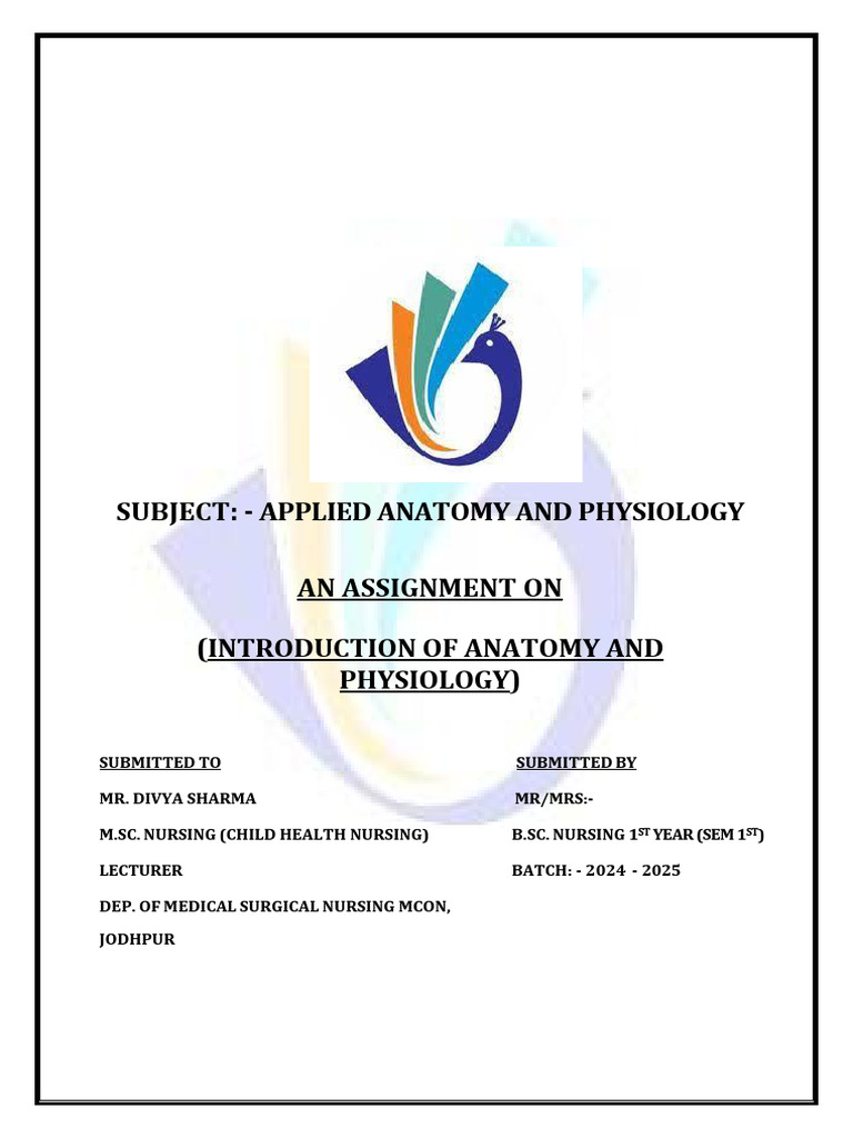 Anatomy and Physiology Assignment Front Page | PDF