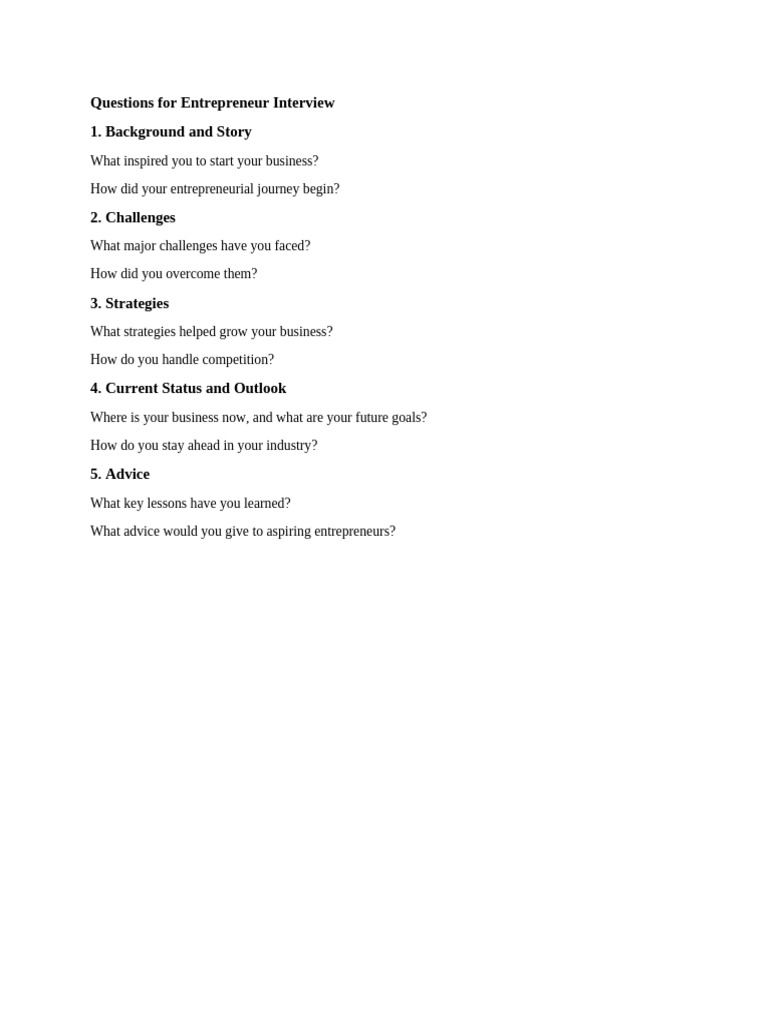 Entrepreneur Interview Questions Guide | PDF