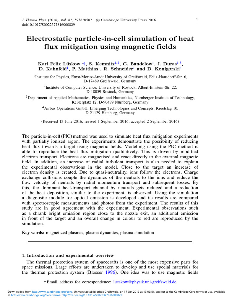 Electrostatic Particle in Cell Simulation of Heat Flux Mitigation Using Magnetic Fields | PDF ...