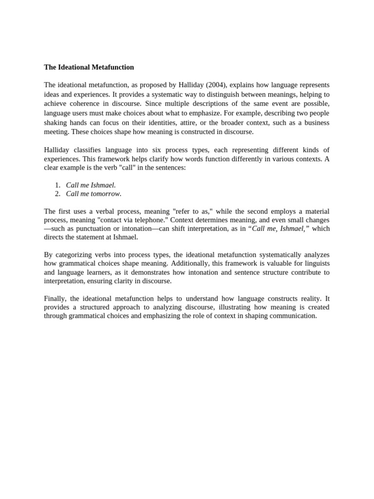 The Ideational Metafunction 1 | PDF