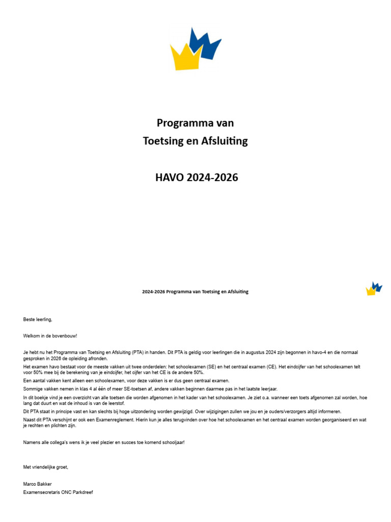 HAVO PTA Totaal 2024-2026 Editie September 2024 DeF | PDF