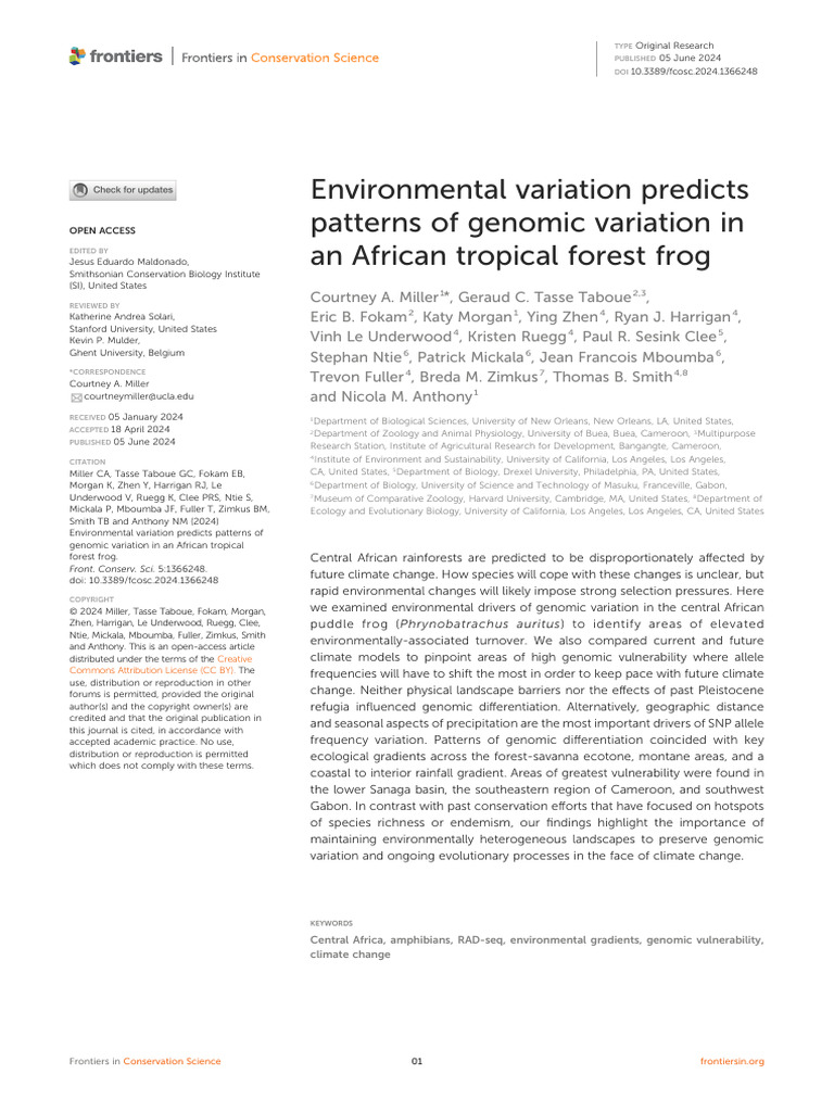 Environmental Variation Predicts Patterns of Genom | PDF | Single ...