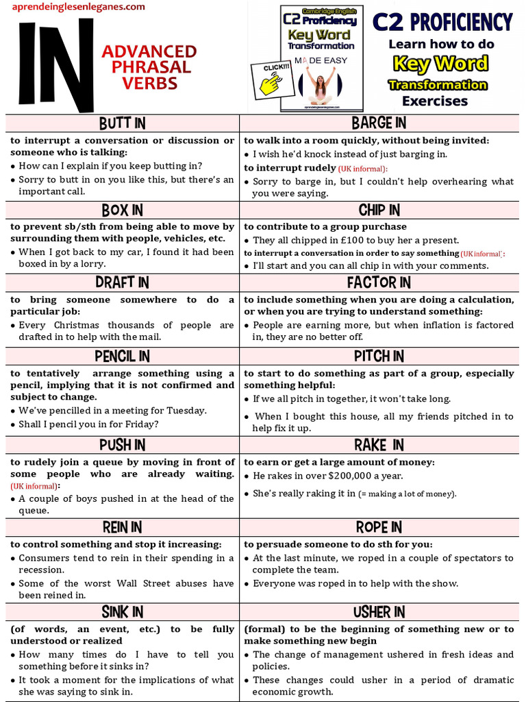 Advanced Phrasal Verbs With IN | PDF | Economies