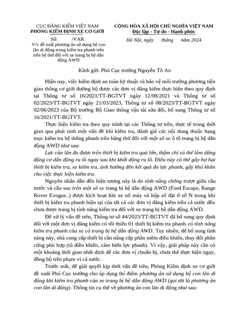 To Trinh Che Thu Be Con Lan Di Dong Kiem Dinh He Thong Phanh AWD | PDF