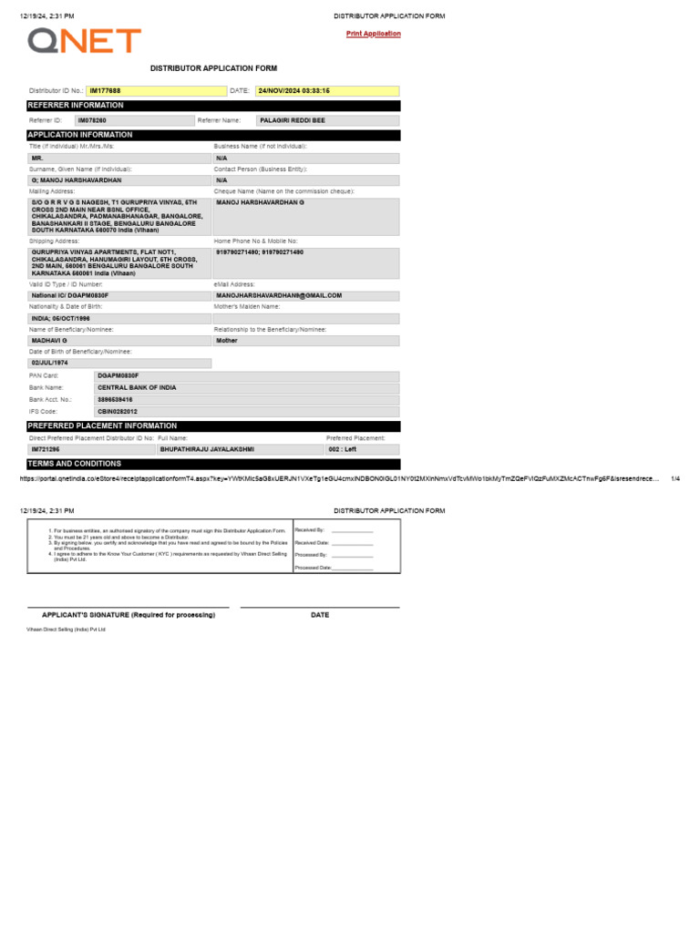 Distributor Application Form Manoj | PDF | Value Added Tax | Taxes